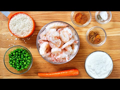 Visual recipe: Tandoori-Style Shrimp With Rice and Peas