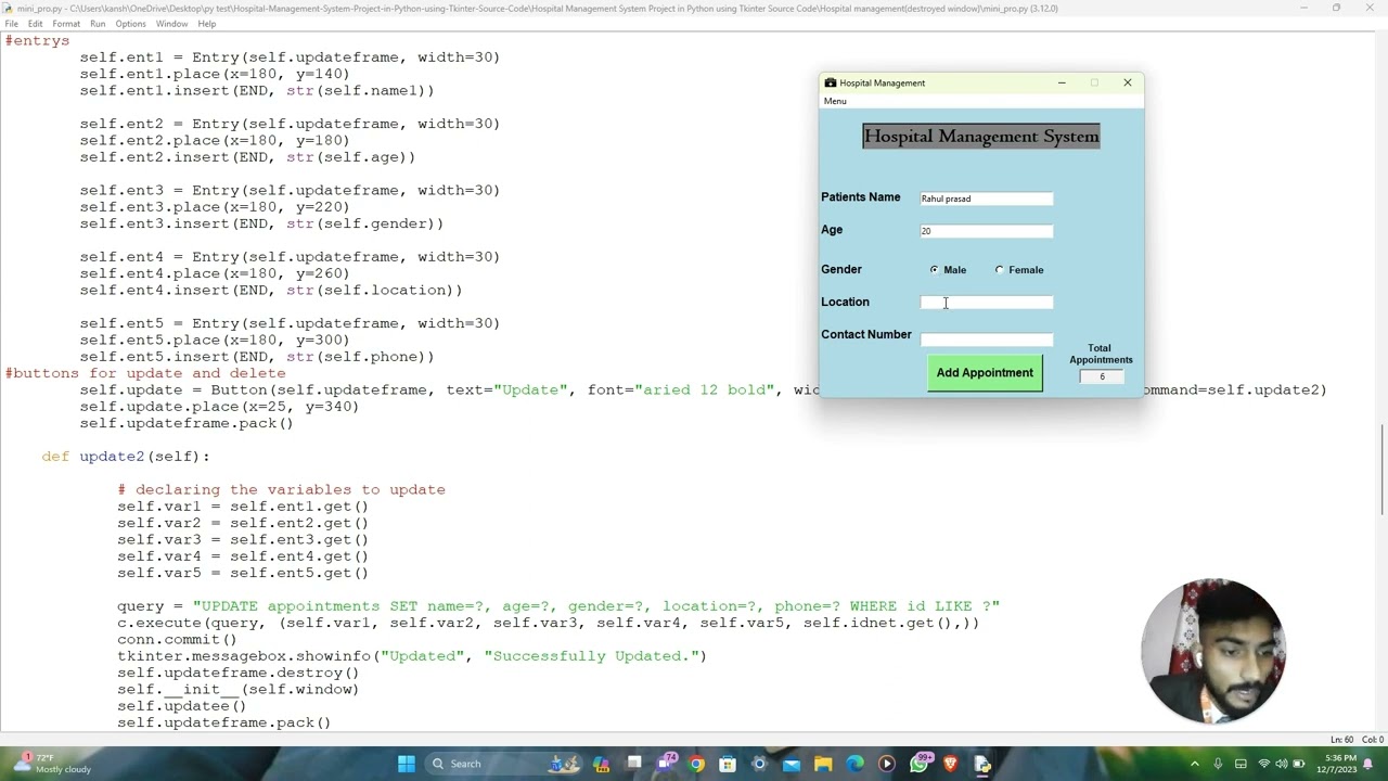 PYTHON PROJECT || HOSPITAL MANAGEMENT SYSTEM || SOURCE CODE