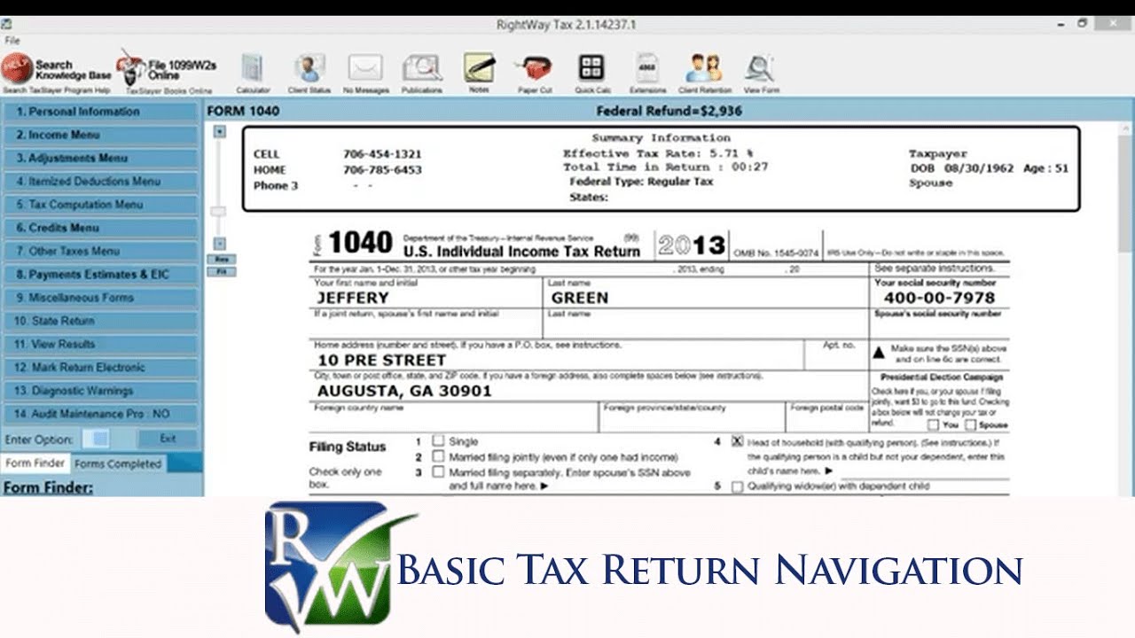 RightWay Basic Tax Return Navigation