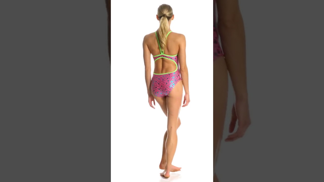 The Finals Funnies Women's Heart Me Foil Flutter Back One Piece Swimsuit | SwimOutlet.com