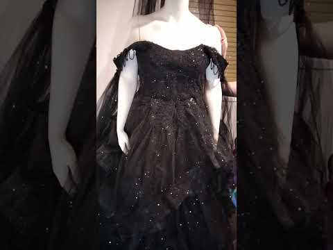 Order 575 Video 1 Black Gothic Ruffle Wedding Dress