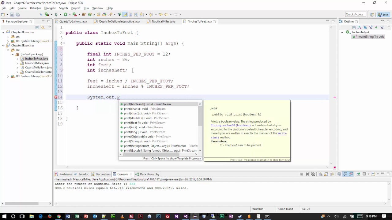 Java Programming 1 - Chapter 2 Exercise 6 - Spring 2017