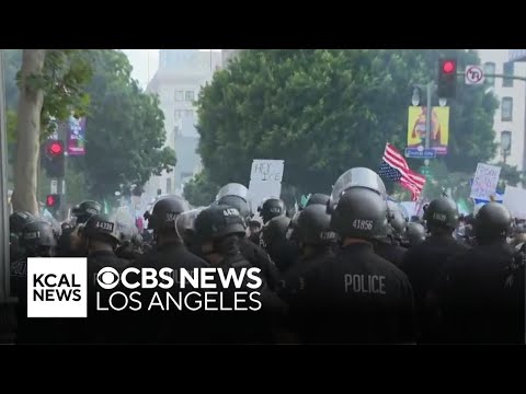 LAPD issues dispersal order following "No Kings Day" protest in downtown LA.