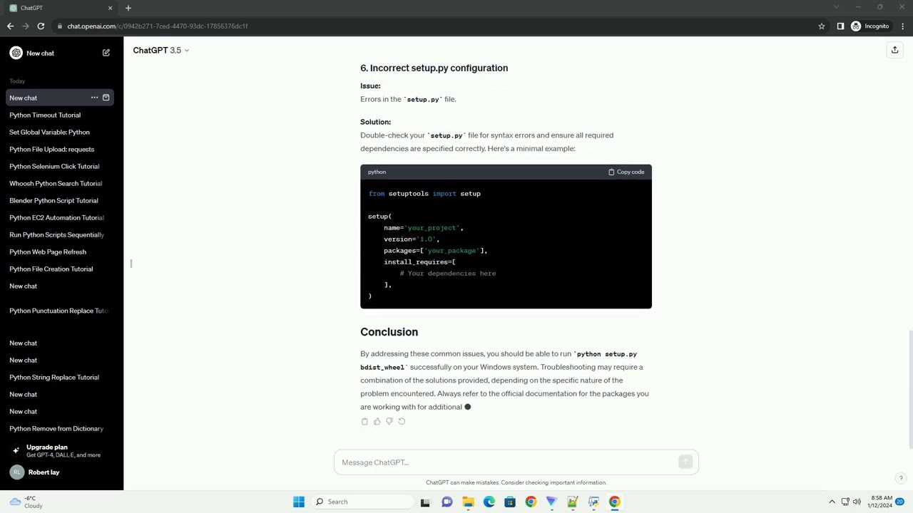 python setup py bdist wheel did not run successfully windows