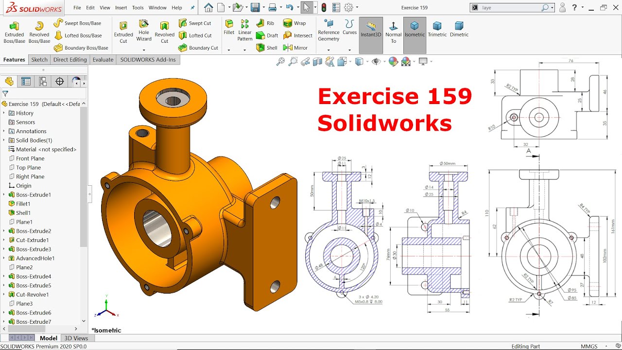 Solidworks tutorial for beginners Exercise 159