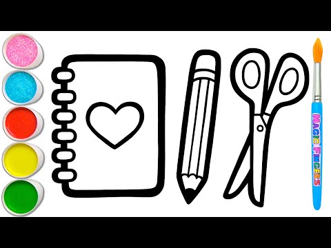 School Supplies Drawing, Painting, Coloring for Kids & Toddlers | Try to Draw, Paint With Me #247