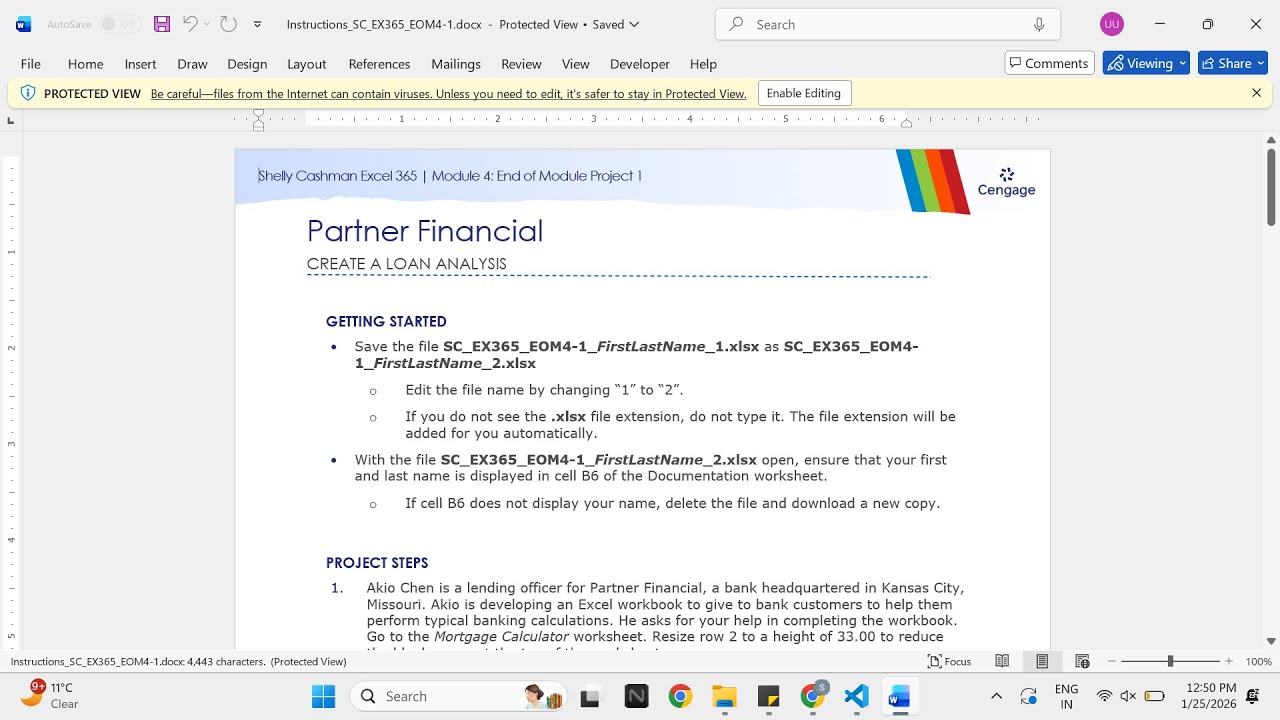 Shelly Cashman Excel 365 | Module 4: End of Module Project 1 Partner Financial