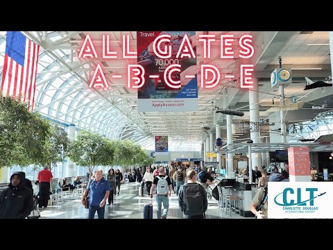 Charlotte Douglas Int'l Airport (CLT) All Gates A-B-C-D-E Walking Tour, Central Atrium (4K)