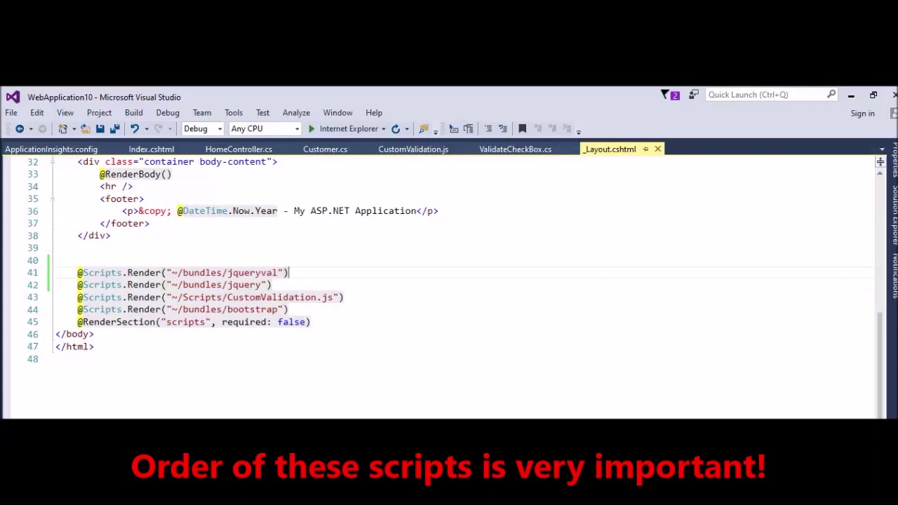 MVC - Custom Validation - Fix Error - JavaScript runtime error Unable to get property 'unobtrusive'