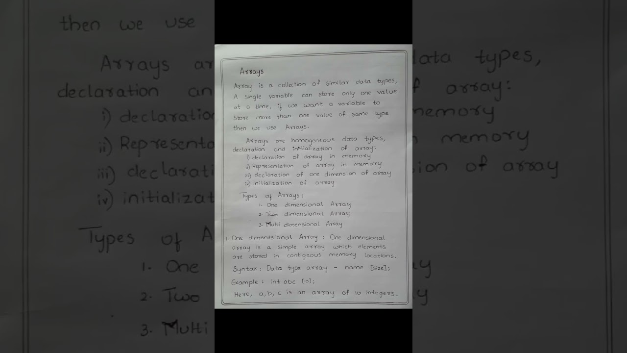 what is an array?,its definition,syntax,program and output.#arraysinc #cprogrammingnotes #arraytypes
