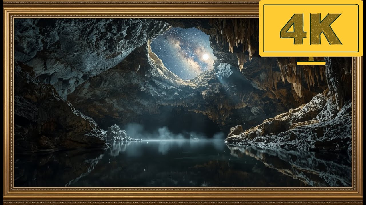 4K TV WALLPAPER Moonlit Cave Lake Under the Stars | Epic Fantasy Nature Art