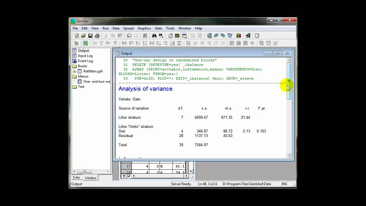 How to run a simple ANOVA in GenStat