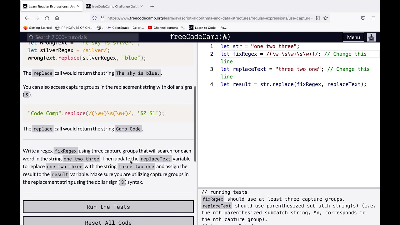 Watch me learn web dev.Javascript: Regex: Capture Groups, replace, remove whitespace