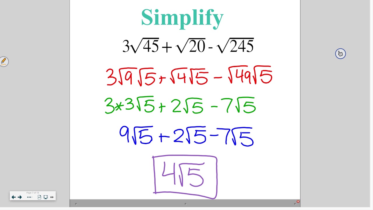 Algebra 10-3: Operations with Radical Expressions