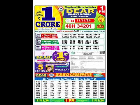 Nagaland lottery result today 1pm 11/11/2024 - morning Nagaland State Lottery Result Pdf.