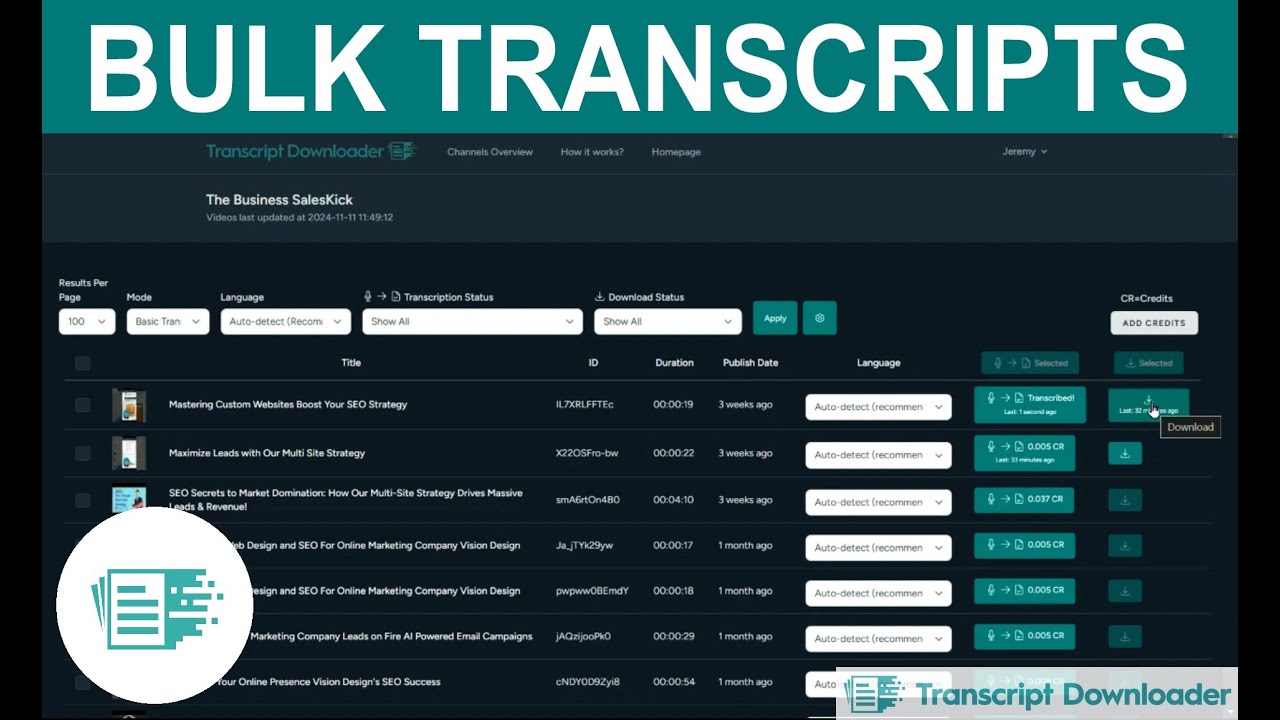 How To Scrape Transcripts and Bulk Download YouTube Transcripts with Transcript Downloader