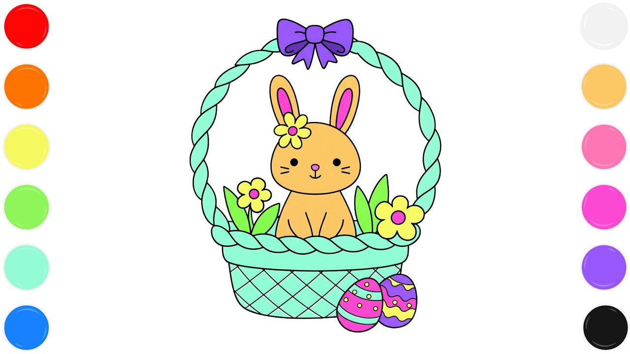 🧺🐰 Bunny in Basket 🥚 Cute Easter Coloring Page for Kids 🎨✨
