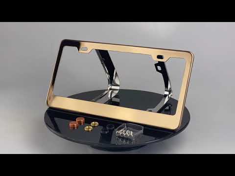 KA DEPOT Rose Gold Chrome License Plate Frame + Metal Screw Cap Set