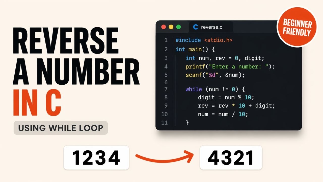 C Program to Reverse a Number Using While Loop 