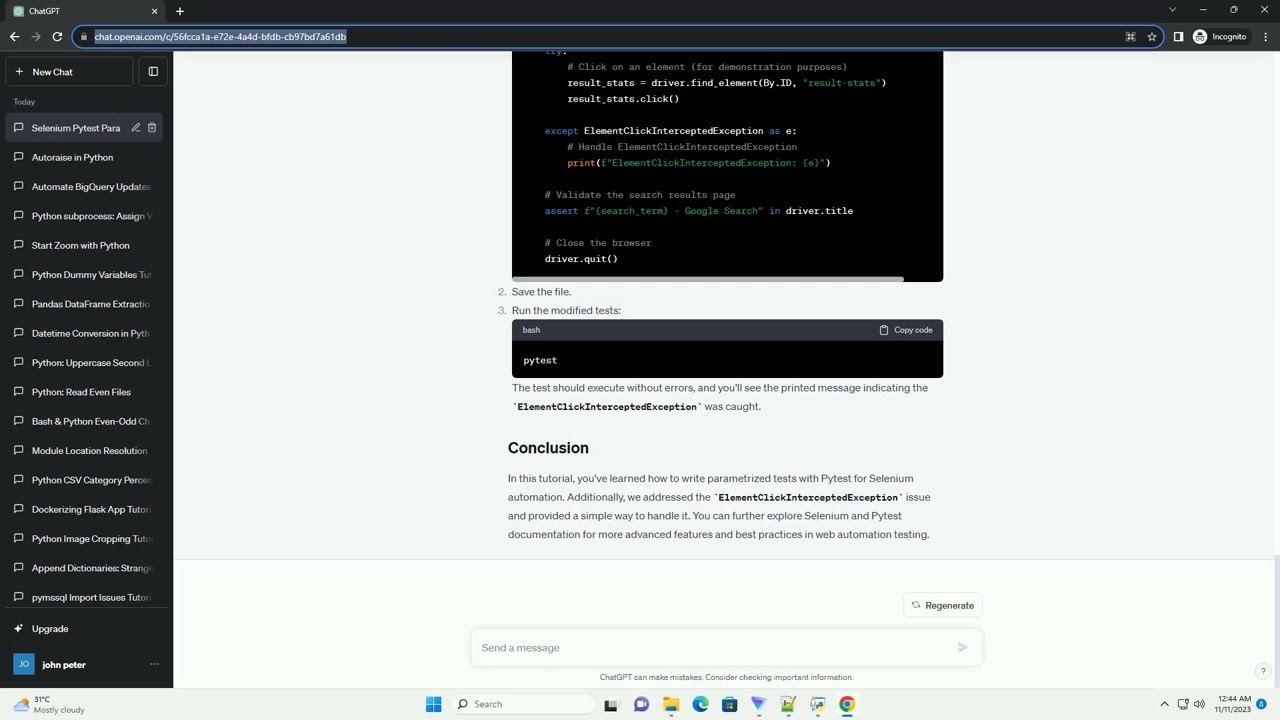 Selenium Python Pytest testing a web page using parametrized tests ElementClickInterceptedException