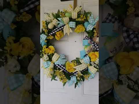 Easter Bunny & Black & White Buffalo Plaid Carrots, with Easter Eggs, Front Door Wreath.