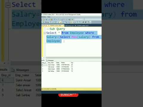 Sub Query in SQL #shorts #youtubeshorts #sql #sqlserver