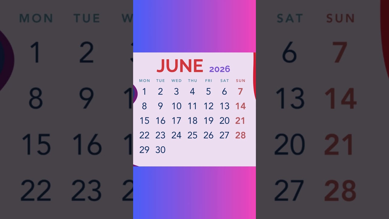 June 2026 Calendar 📅 #shorts #june2026