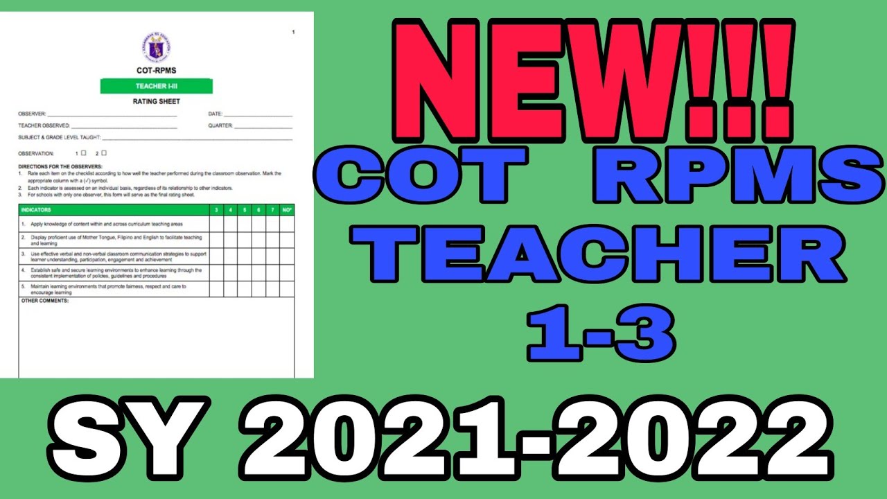 NEW COT RPMS IPCRF TOOL FOR TEACHER I-III FOR SY 2021-2022