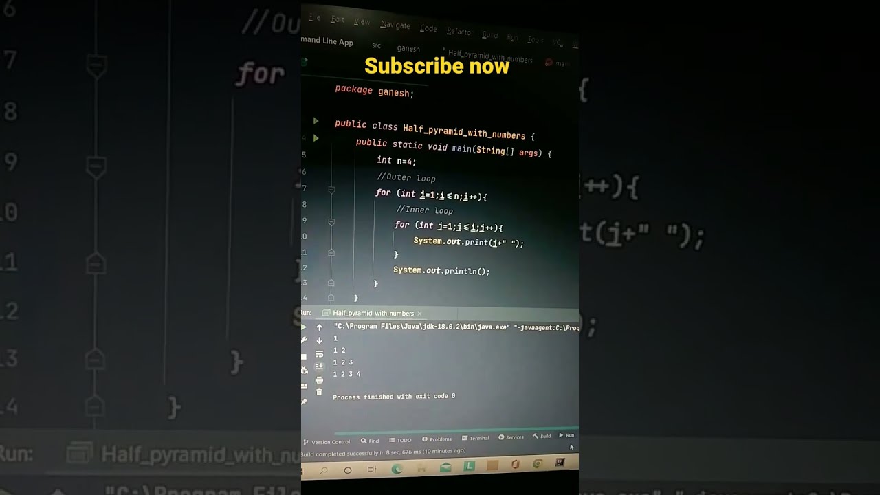Java pattern program | Half pyramid with numbers