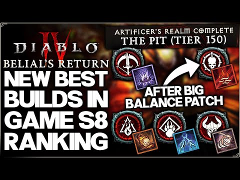 Diablo 4 - Top 10 Best MOST POWERFUL Builds Post Patch - Class Build Pit Record - Season 8 Ranking!
