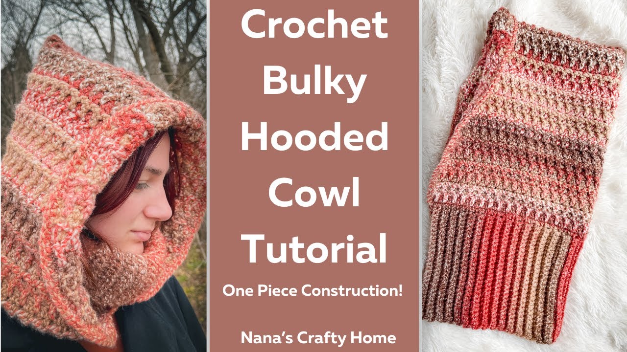 Crochet Hooded Cowl Scarf Hat Combo Crochet Pattern with Bulky Yarn!