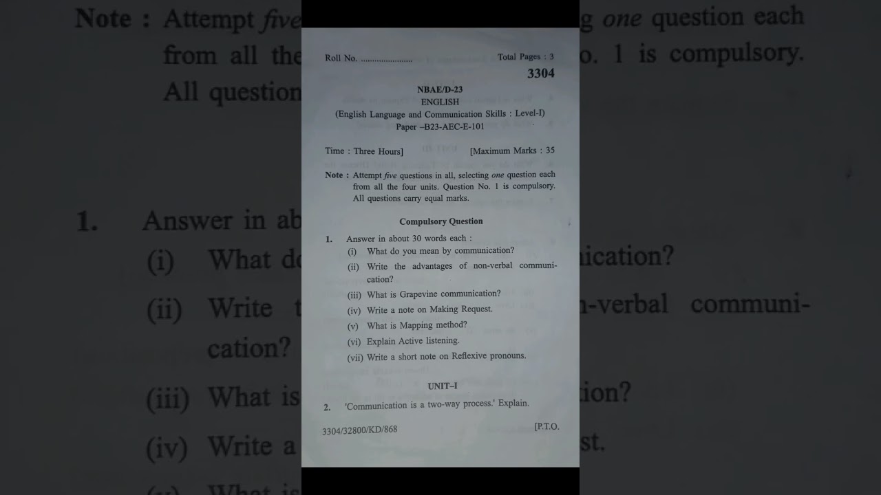 B.com 1 Semester 2024 English Communication Paper