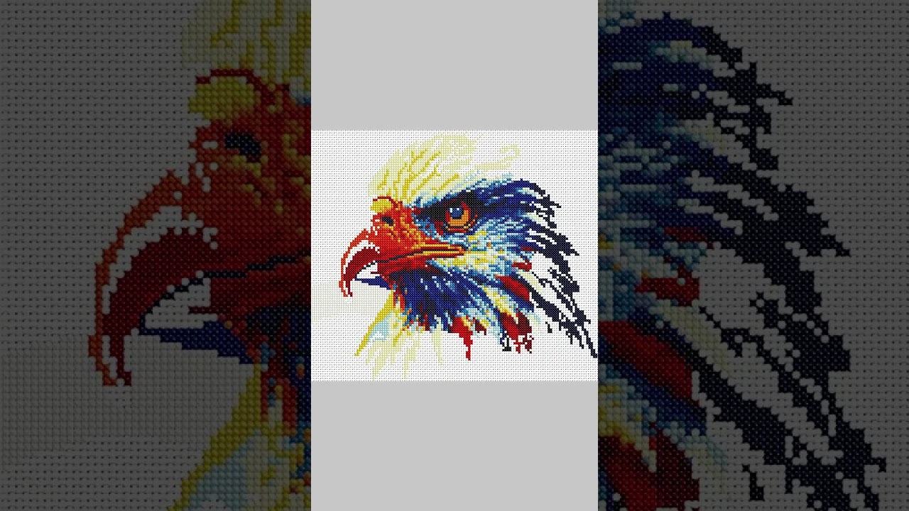 American Bald Eagle Cross Stitch Pattern with USA Flag  126x126 Stitches – PDF 18 Colors