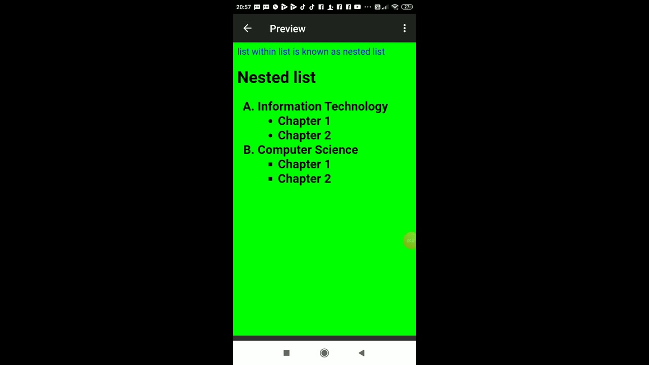 #9Tutorial HTML Nested list example on Android mobile