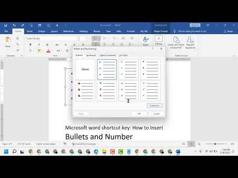 Microsoft word shortcut key  How to Insert Bullets and Number