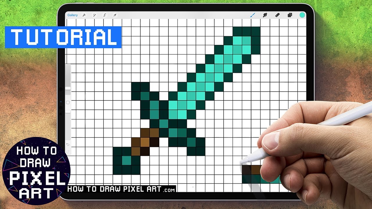 DIAMOND SWORD - MINECRAFT : How To Draw Pixel Art - Tutorial Pattern