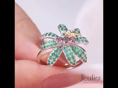 Jeulia "Tropical Vibe" Coconut Tree & Monkey Sterling Silver Ring - Jeulia.com