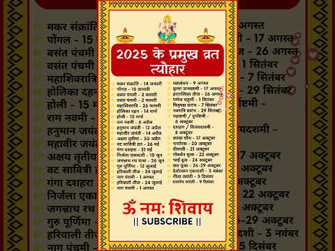 2025 Festival list | 2025 Calendar | 2025 ke Pramukh Vrat tyohar list | 2025 प्रमुख व्रत त्योहार