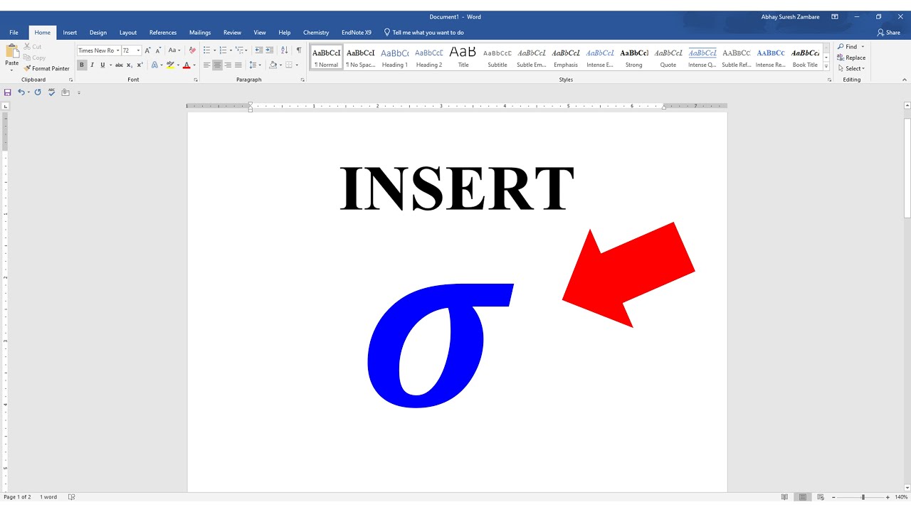 SIGMA symbol (Math) in Word - [ σ ]