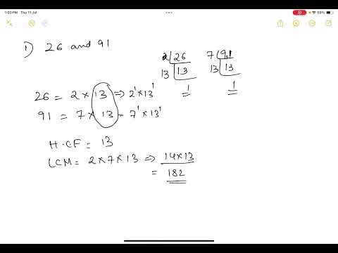 Find the LCM and HCF of 26 and 91 and verify product of HCF &LCM = product 26 and 91