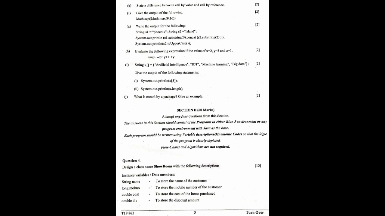 ICSE board previous year question paper2019 《COMPUTER APPLICATIONS》 class-10th