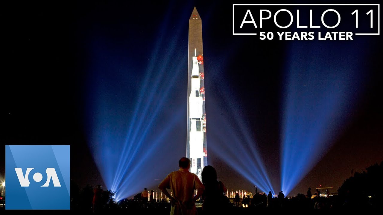 Apollo 11 Rocket Projected onto Washington Monument