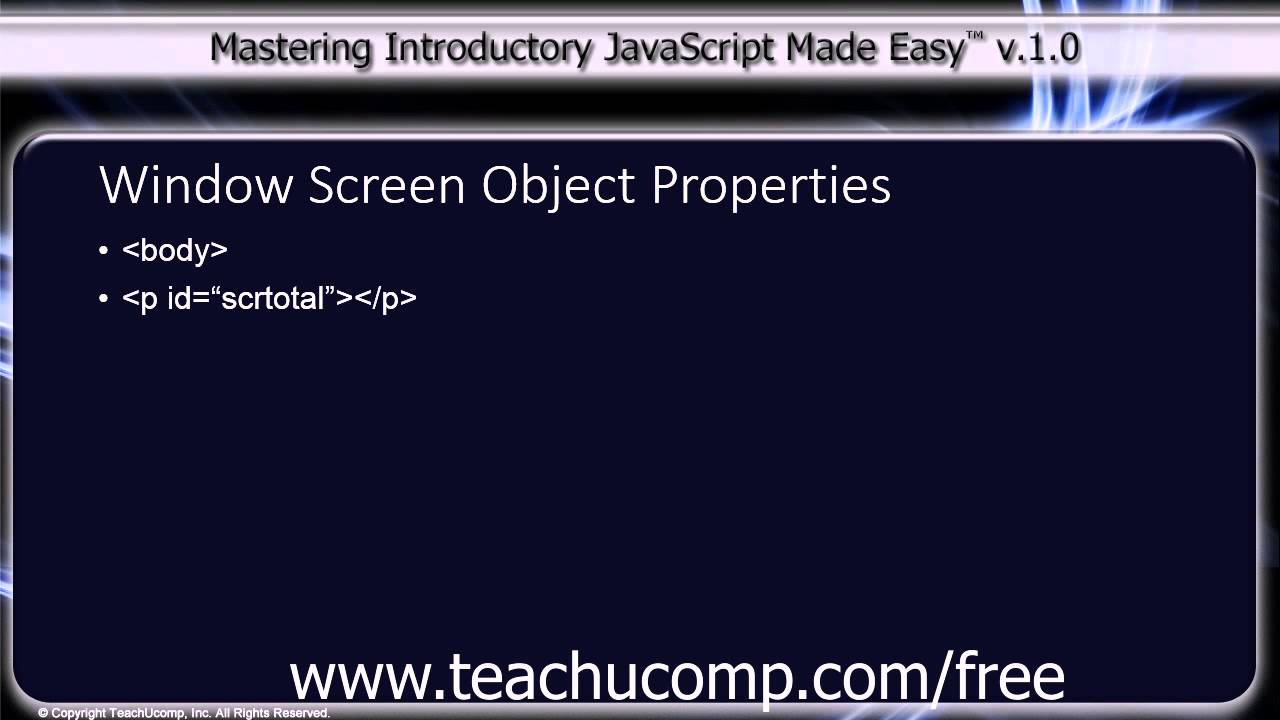 JavaScript Training Tutorial Window Screen Object Properties