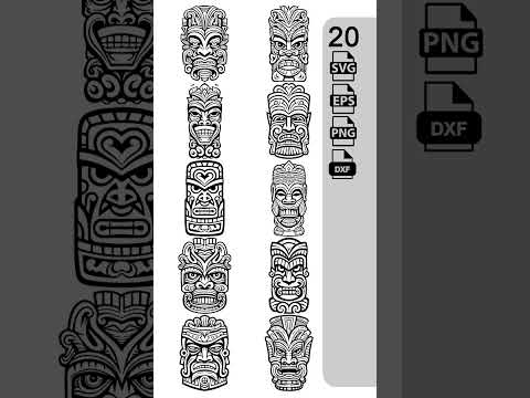 20 Tiki Gods Carving Bundle | Polynesian Culture | PNG, EPS, SVG, Dxf | Cricut-Stickers-Sublimation-