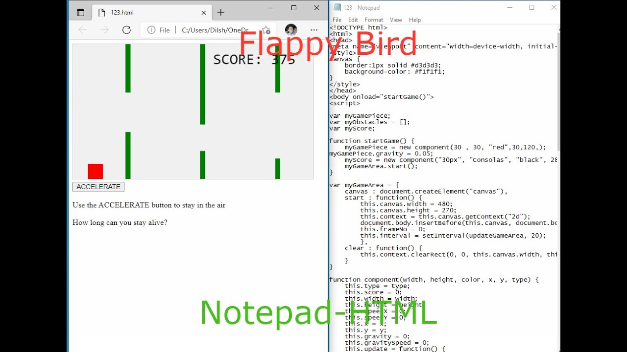Flappy Bird - making in Notepad 