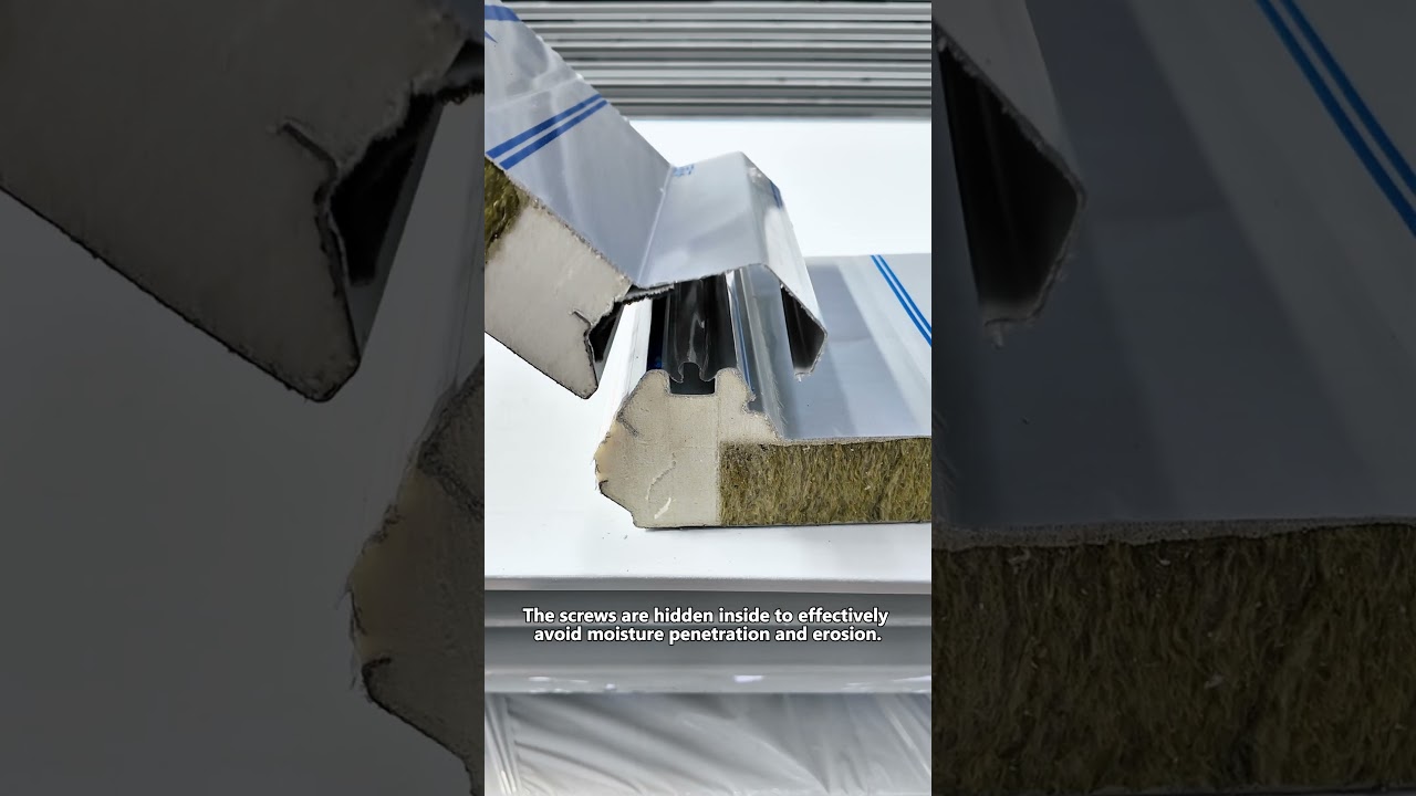 Correct installation method of polyurethane edged rock wool insulated roof panels.