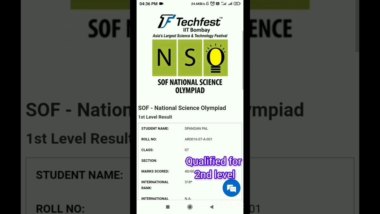 NSO class 7 Result 2023-24 #shorts