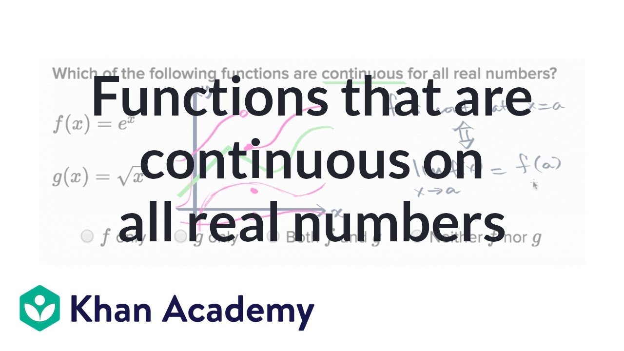 Functions continuous on all real numbers | Limits and continuity | AP Calculus AB | Khan Academy