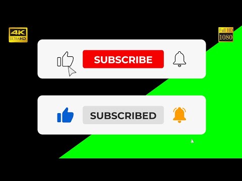 Subscribe like and bell button with sound effect #7 green screen, transparent