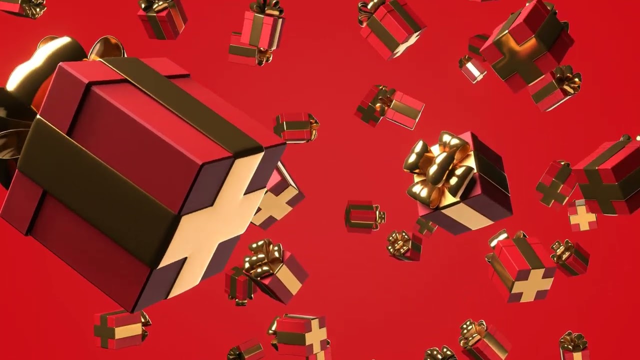 [1 hour]Red Gift Boxes with Gold Ribbon - Background/Screensaver[4K][No Sound]